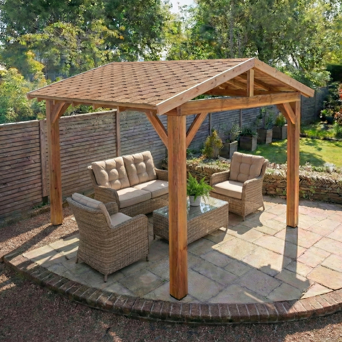 Planed Cedar Pergola - Katepal Brown Roof – Ruby Group