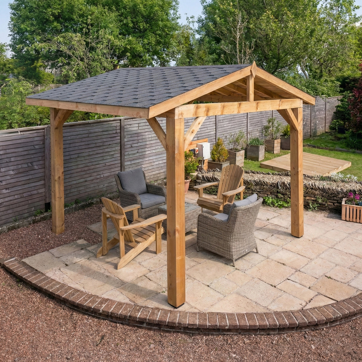 Larch Rough Sawn Gazebo - With Katepal Shingles Grey - No Overhang ...