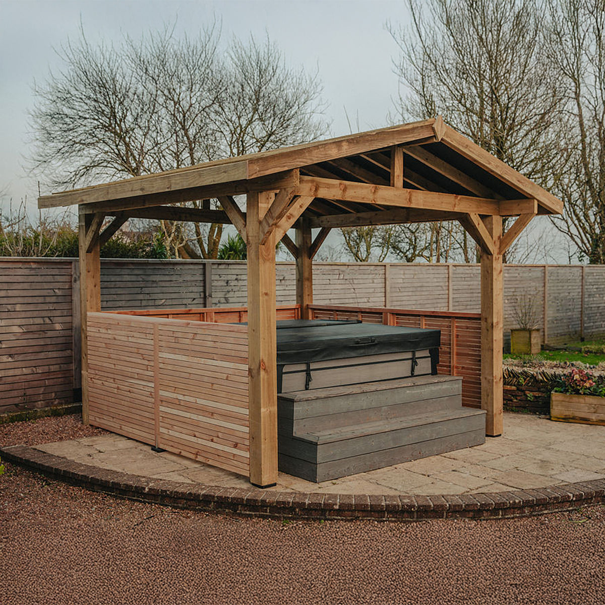 Half-Height Slatted Wall with Pergola Kit – Individual Wall – Ruby Group